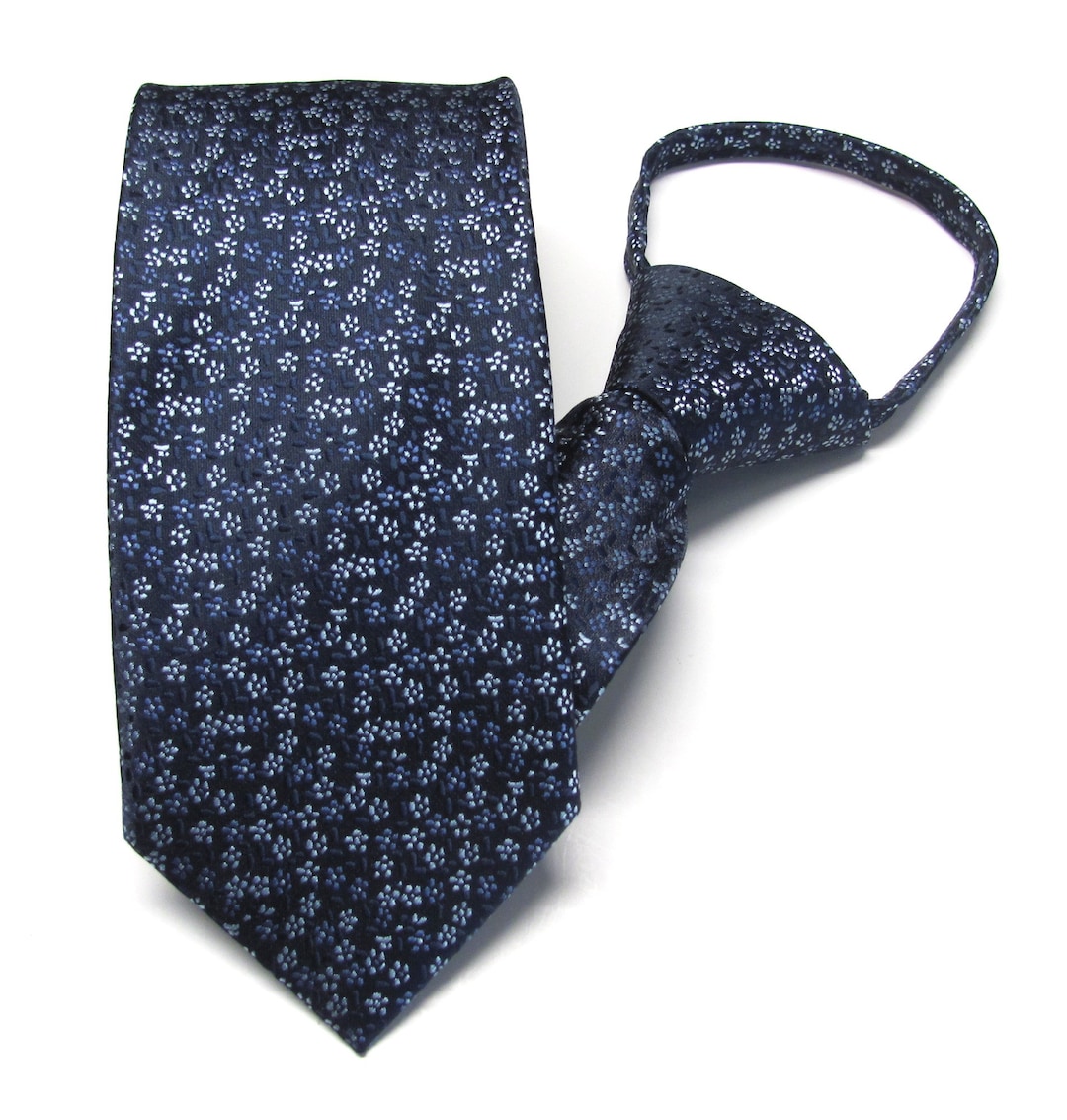 Zipper Necktie Navy Blue Pastel Blue Floral Zip up Adjustable Pre Tied ...