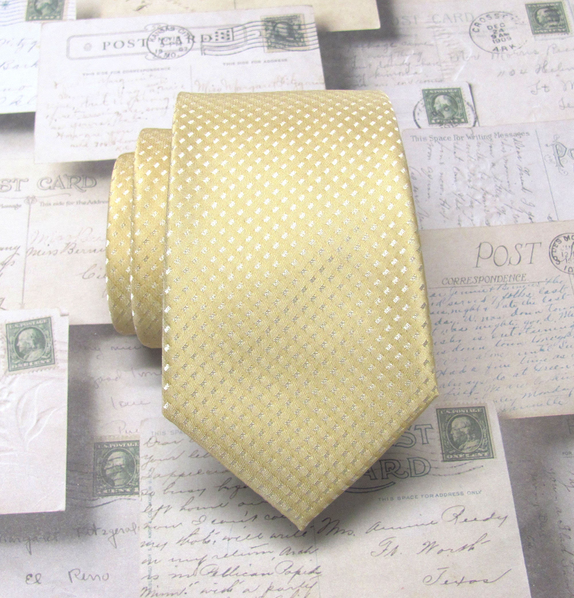 Dusty Gold Necktie Mini Rectangle Pattern Mens Necktie with | Etsy