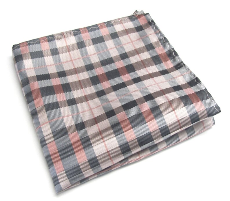 Pocket Square Coral Pastel Peach Blue Gray Checkers Hanky - Etsy