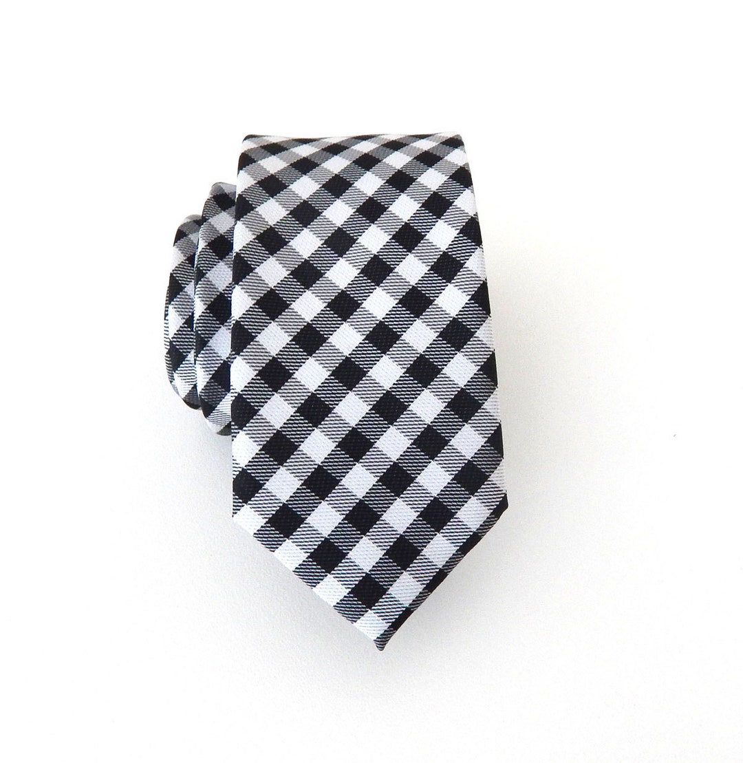 Mens Tie Black and White Checkers Mens Skinny Necktie With Matching ...