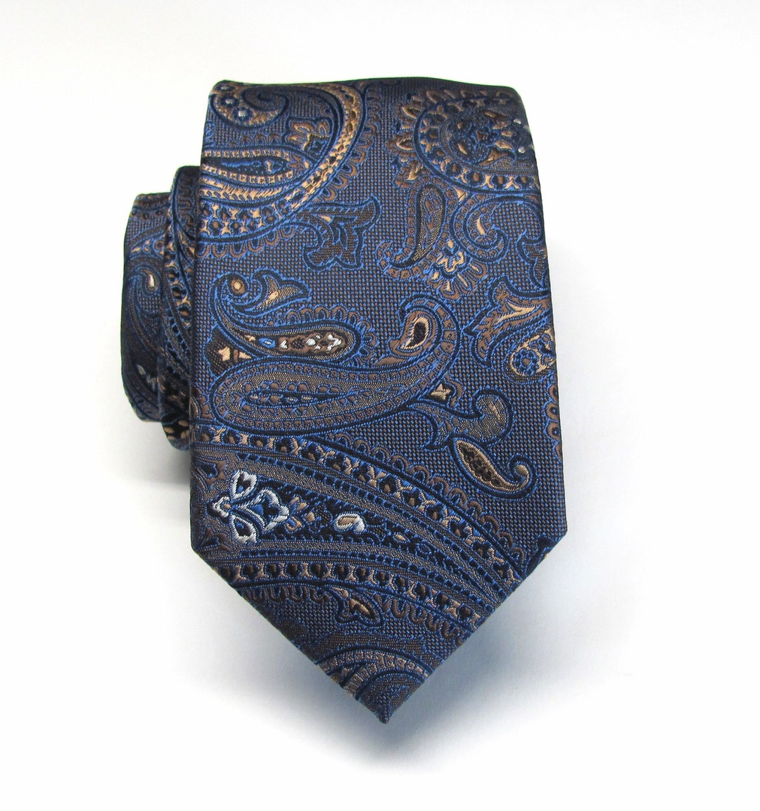 Blue Brown Paisley Narrow Modern Fit Necktie With Matching Pocket ...