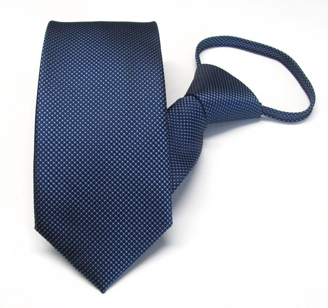 Zipper Necktie Navy Blue Light Blue Neat Pattern Zip up Adjustable Pre ...