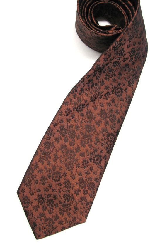 SALE Mens Ties Copper Orange Rust Floral Mens Silk Necktie Wedding Ties With Matching Pocket Square Option