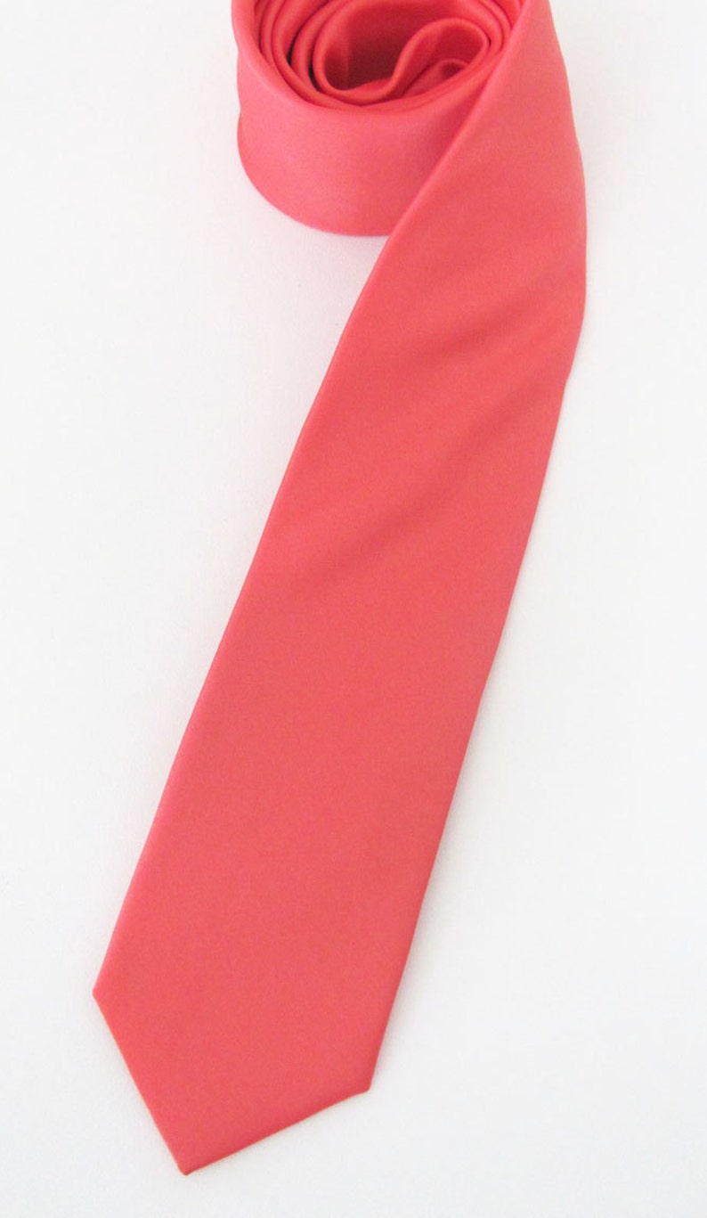 Mens Tie Guava Coral Skinny Necktie With Matching Pocket Square ...