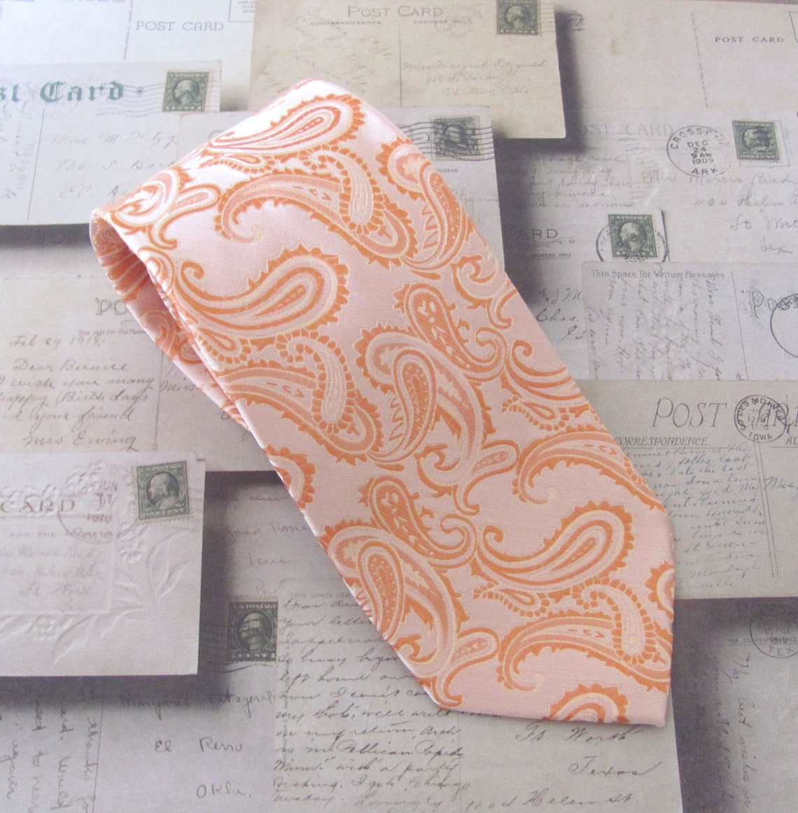 Mens Tie. Coral Peach Paisley Mens Necktie. Wedding Ties. Groomsmens ...