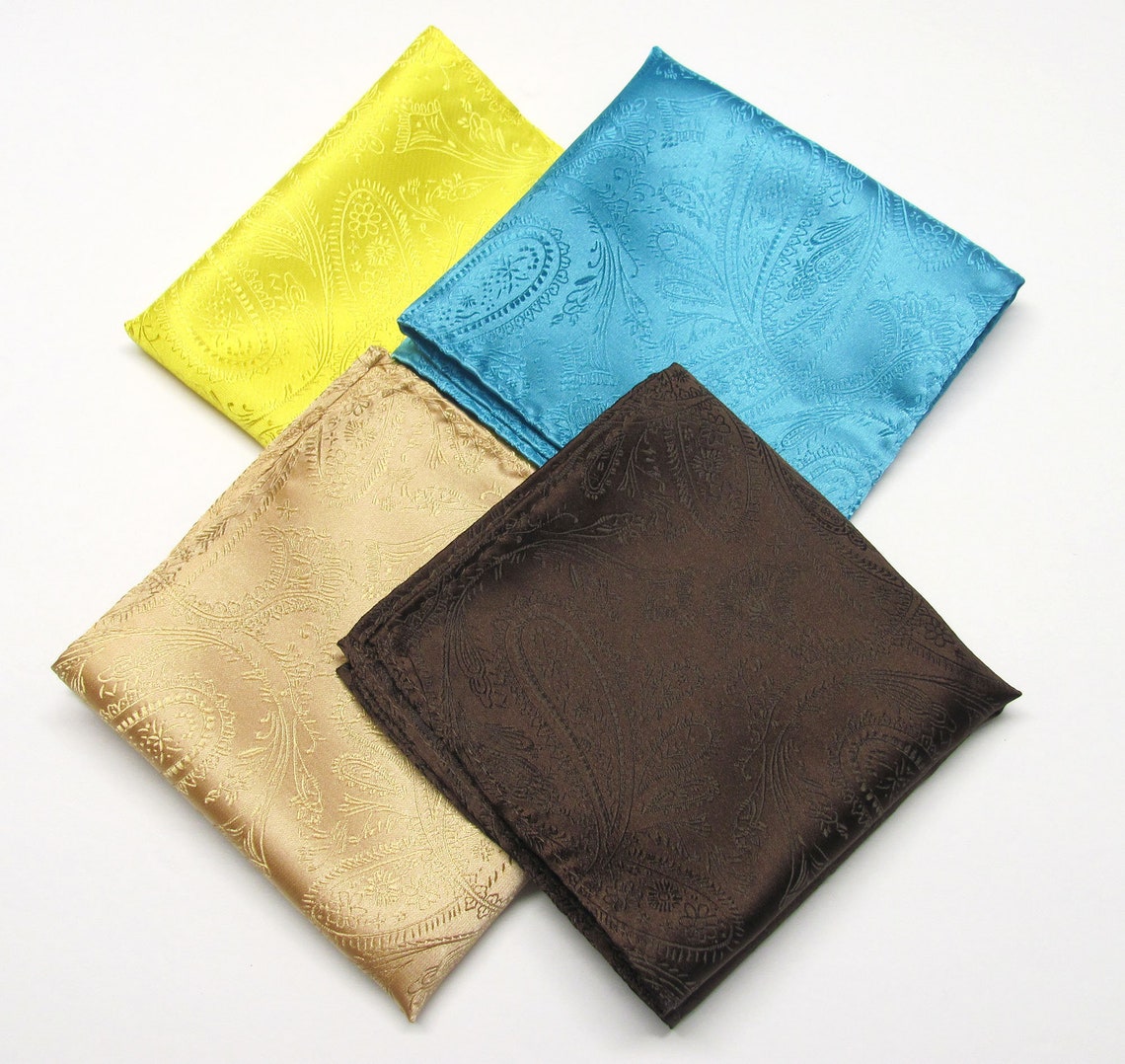 Pocket Square Mens Hankerchief Hanky Paisley Red Ivory Green - Etsy