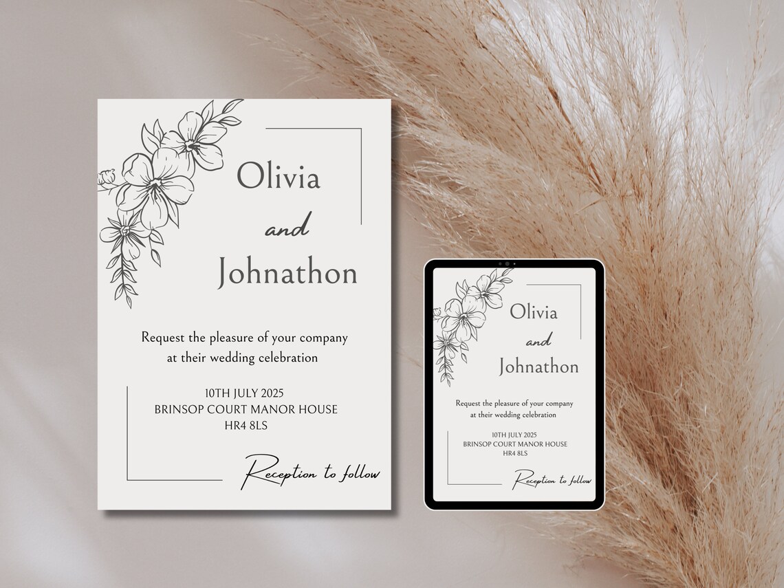 Simple Modern Digital Wedding Invitation, Customisable Wedding Invite ...