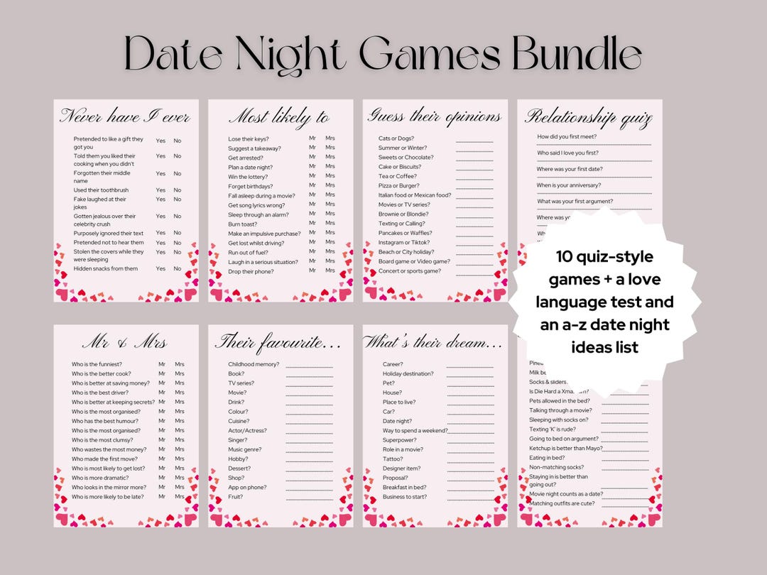 Date Night Games Bundle, Valentines Games, Relationship Quiz, Valentines Date Night Games ...