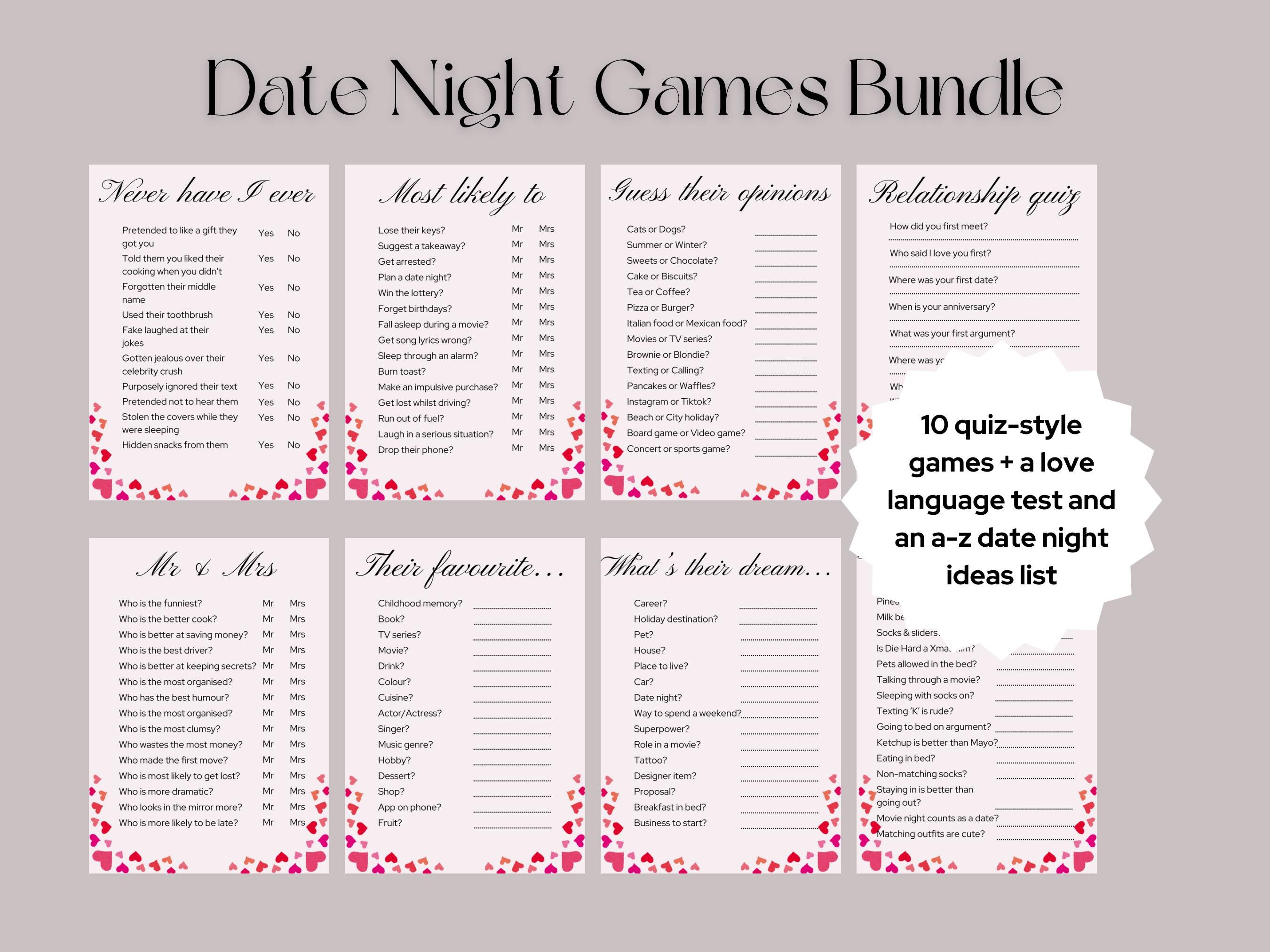 Date Night Games Bundle, Valentines Games, Relationship Quiz ...