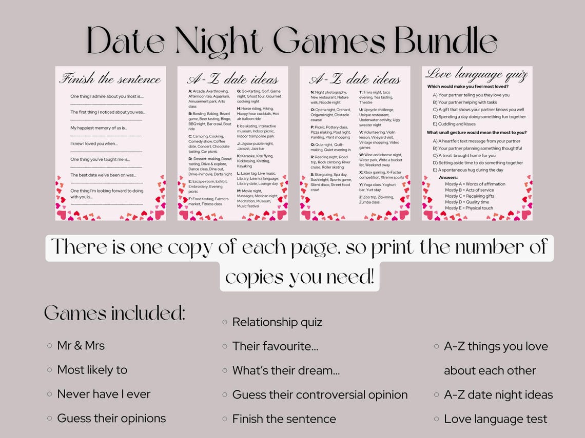 Date Night Games Bundle, Valentines Games, Relationship Quiz ...