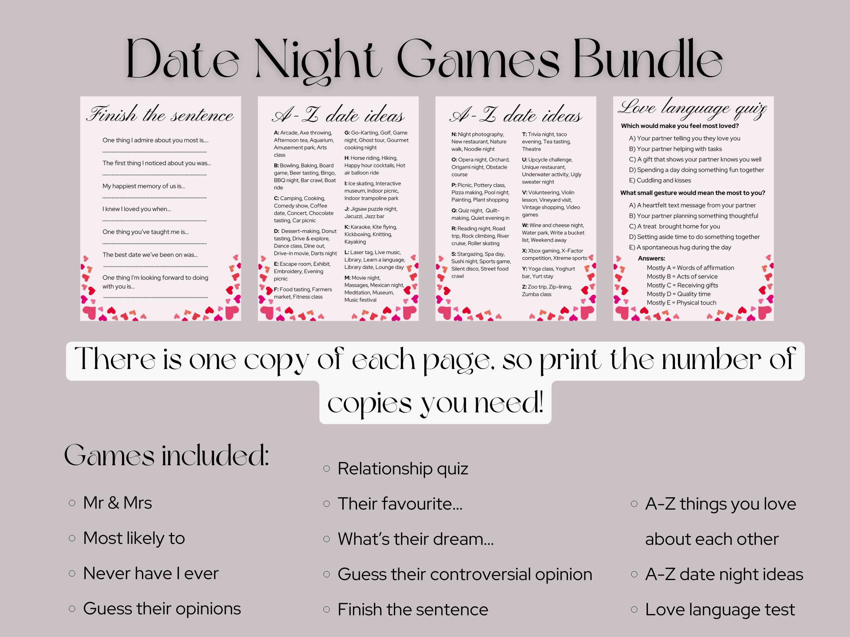 Date Night Games Bundle, Valentines Games, Relationship Quiz, Valentines Date Night Games ...