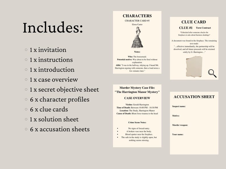 Murder Mystery Night Game, Printable Murder Mystery Case File Kit ...