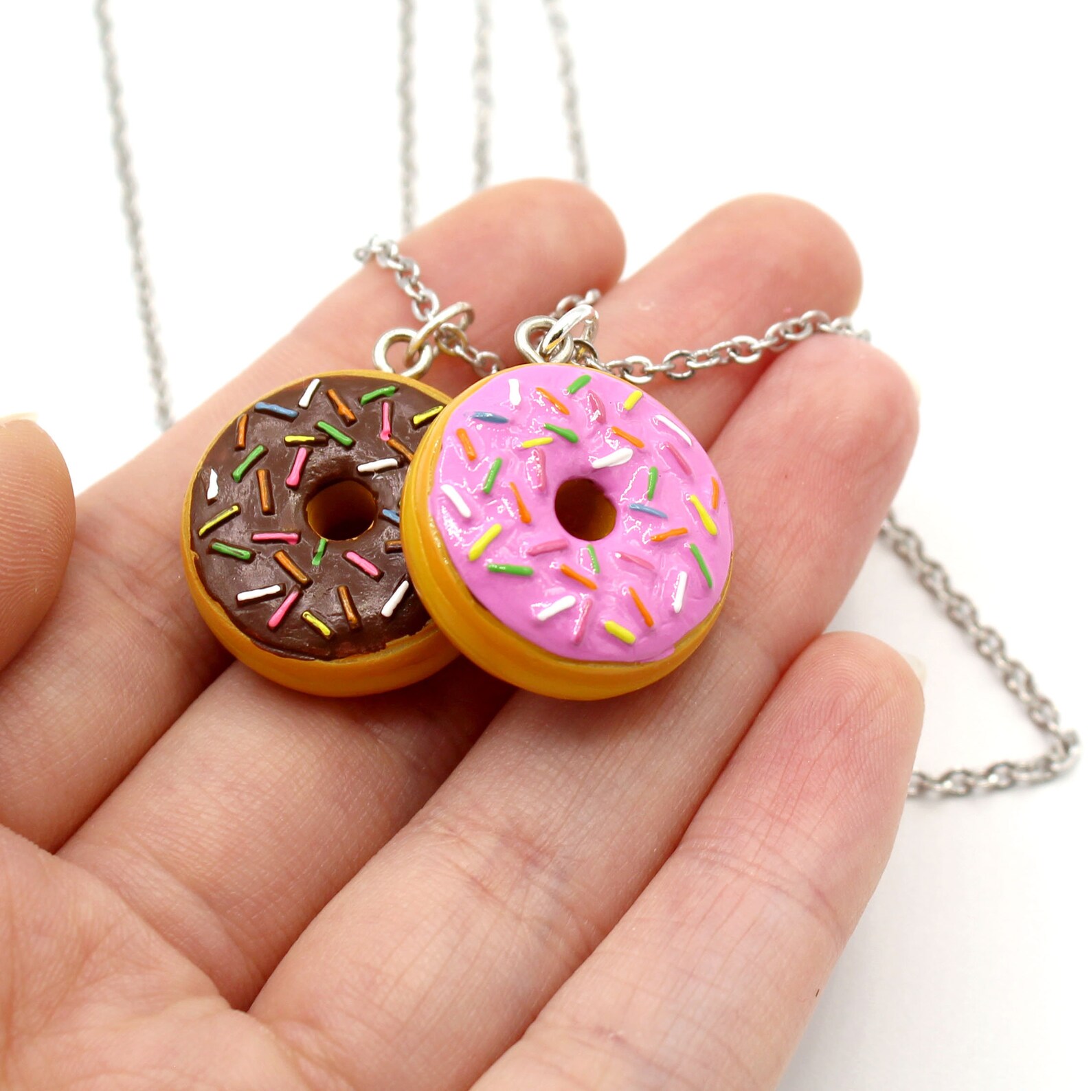 Rainbow Sprinkle Donut Necklace Pink Doughnut Pendant - Etsy