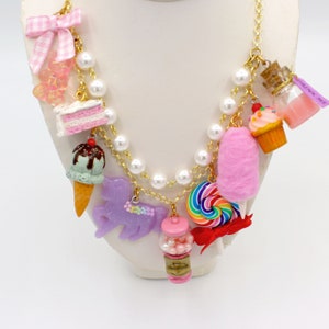 Cute Charm Jewelry for Women Pink Candy Shop Kawaii Statement Necklace ...