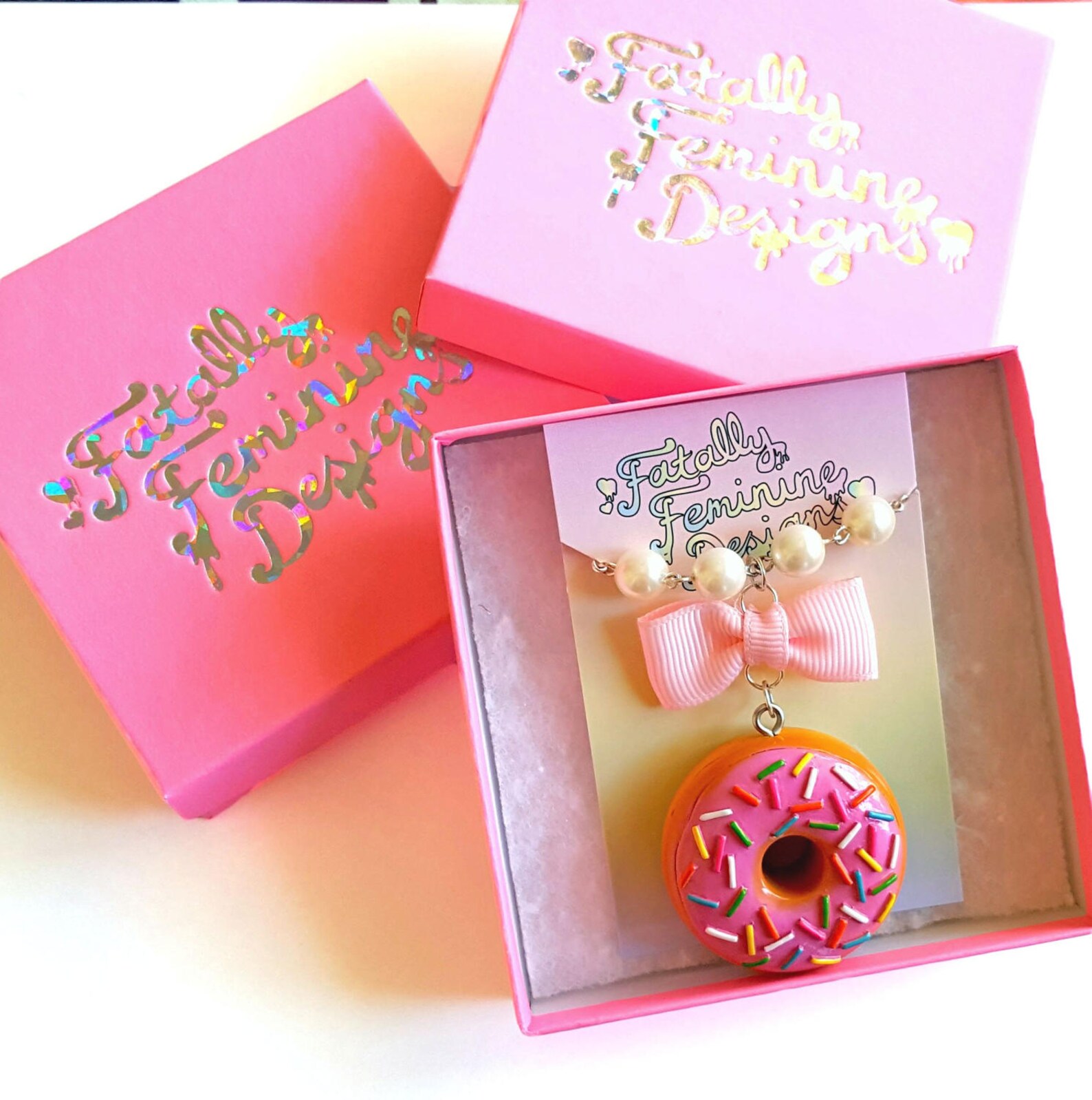 Donut Ring Miniature Food Large Pink Chocolate Doughnut Two - Etsy