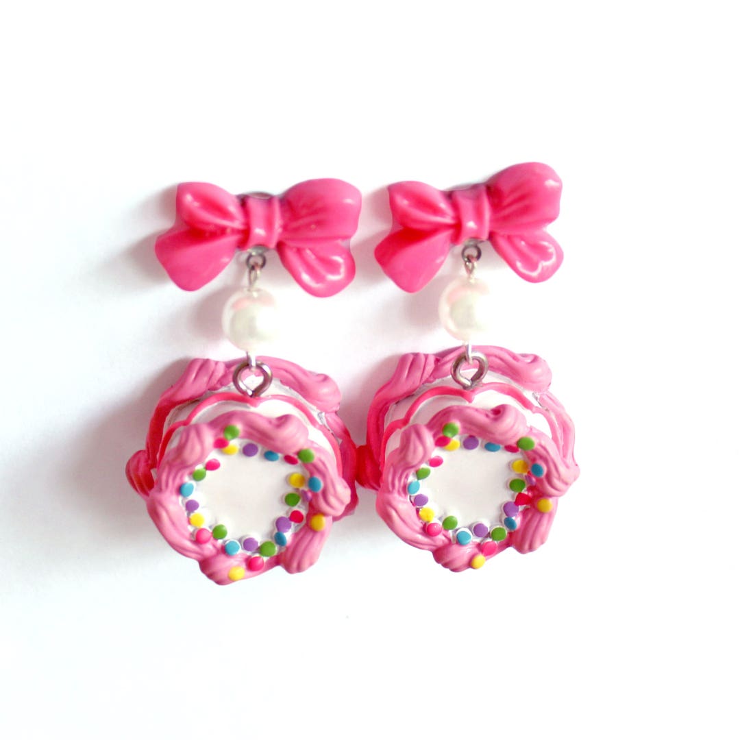 Pink Birthday Cake Earrings Cakes and Bows Earrings Pink Kawaii ...
