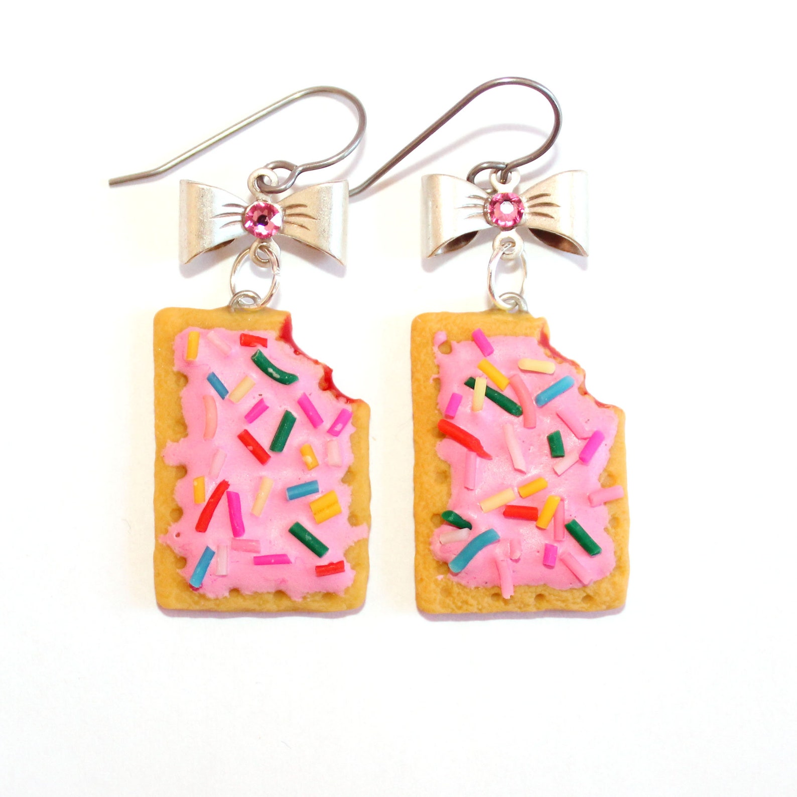 Pink Toaster Pastry Earrings, Breakfast Charms, Strawberry, Gift Idea ...