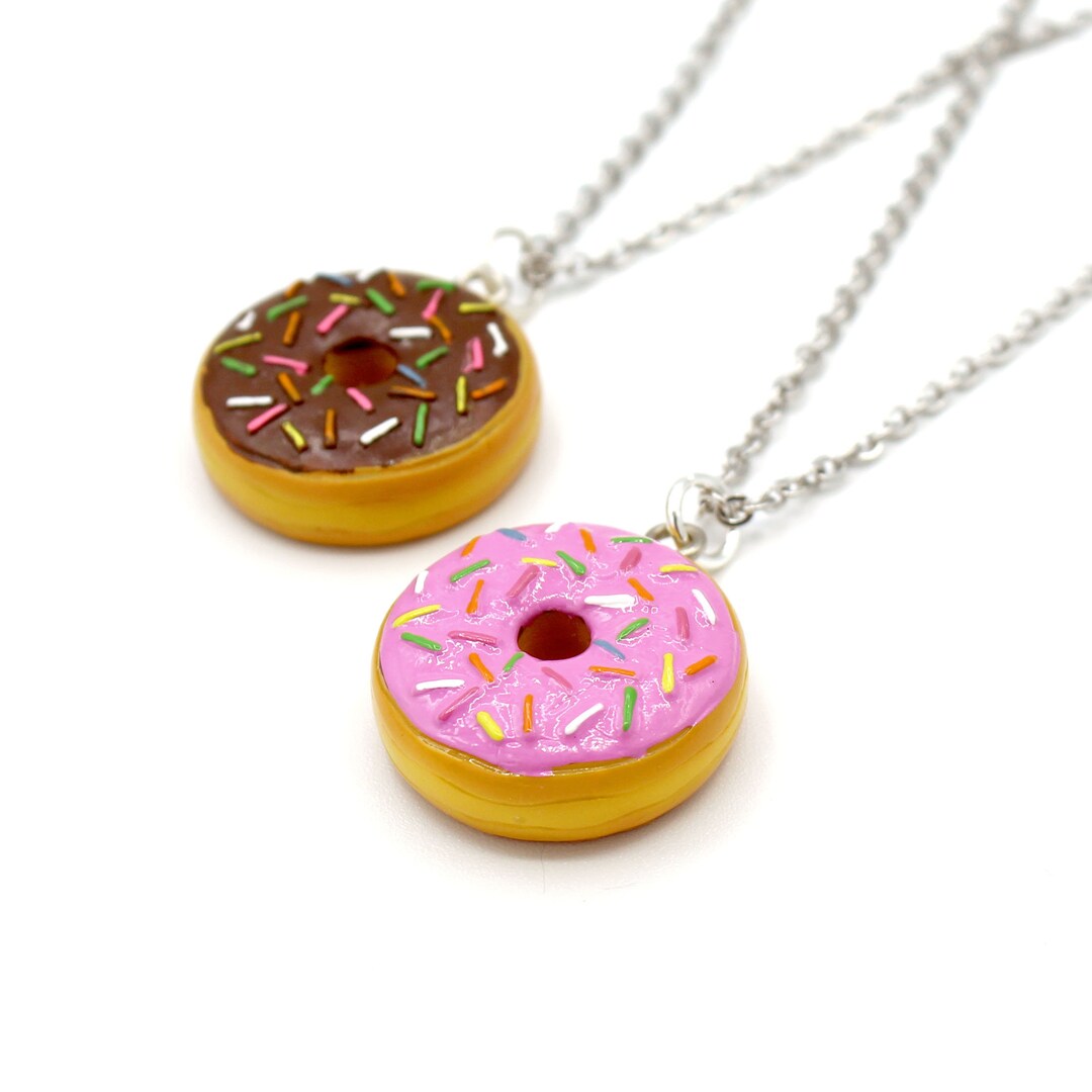 Rainbow Sprinkle Donut Necklace, Pink Doughnut Pendant Necklace ...