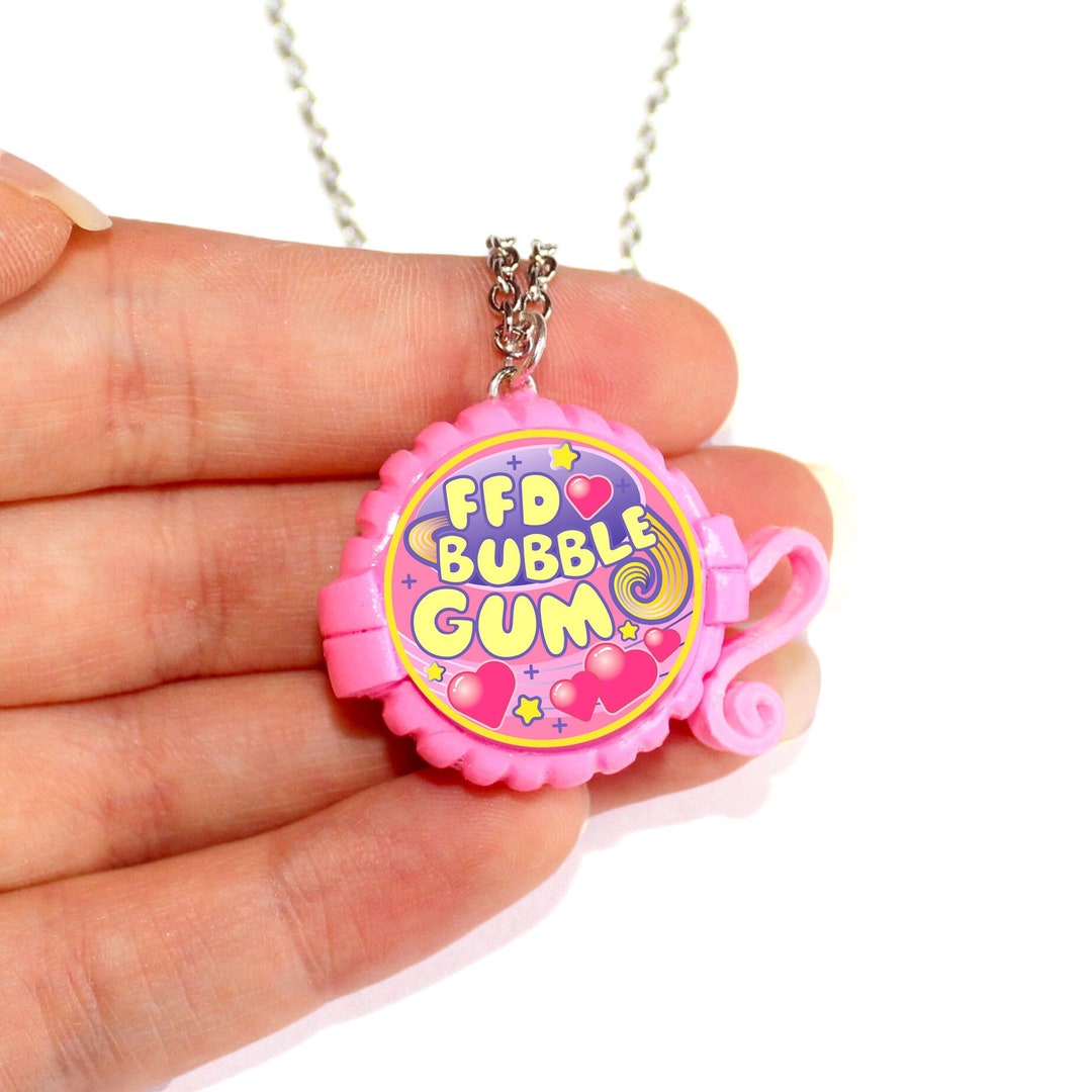 Kidcore Jewelry, Pink Bubble Gum Necklace, Steel Chain, Candy Charm ...