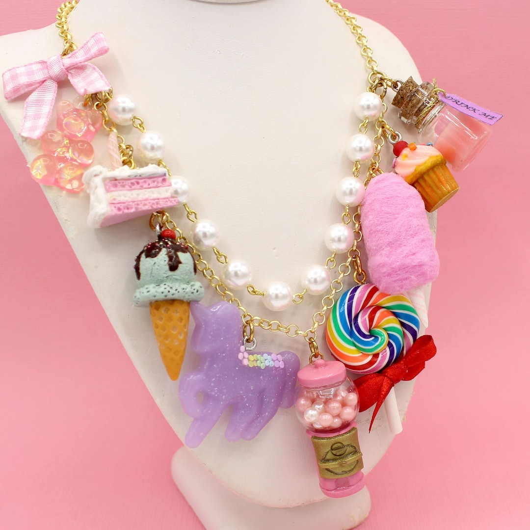 Cute Charm Jewelry for Women Pink Candy Shop Kawaii Statement Necklace ...
