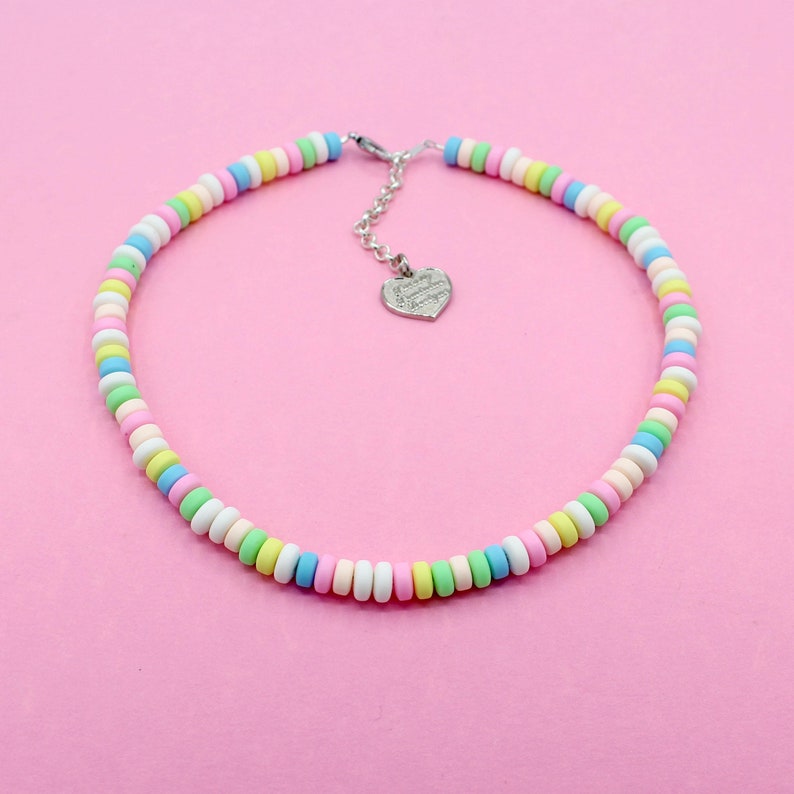 Bright Pastel Rainbow Faux Candy Choker Custom Length Necklace Handmade ...