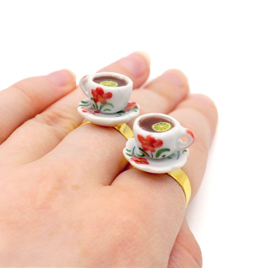 Cute Statement Ring Cup of Tea Teacup Jewelry Gold or Silver Adjustable ...