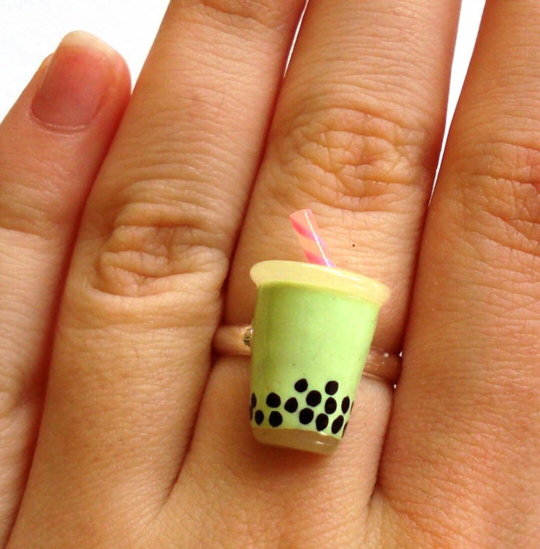 Boba Tea Ring Bubble Tea Ring Kawaii Bubble Tea Jewelry Thai Tea Charm ...