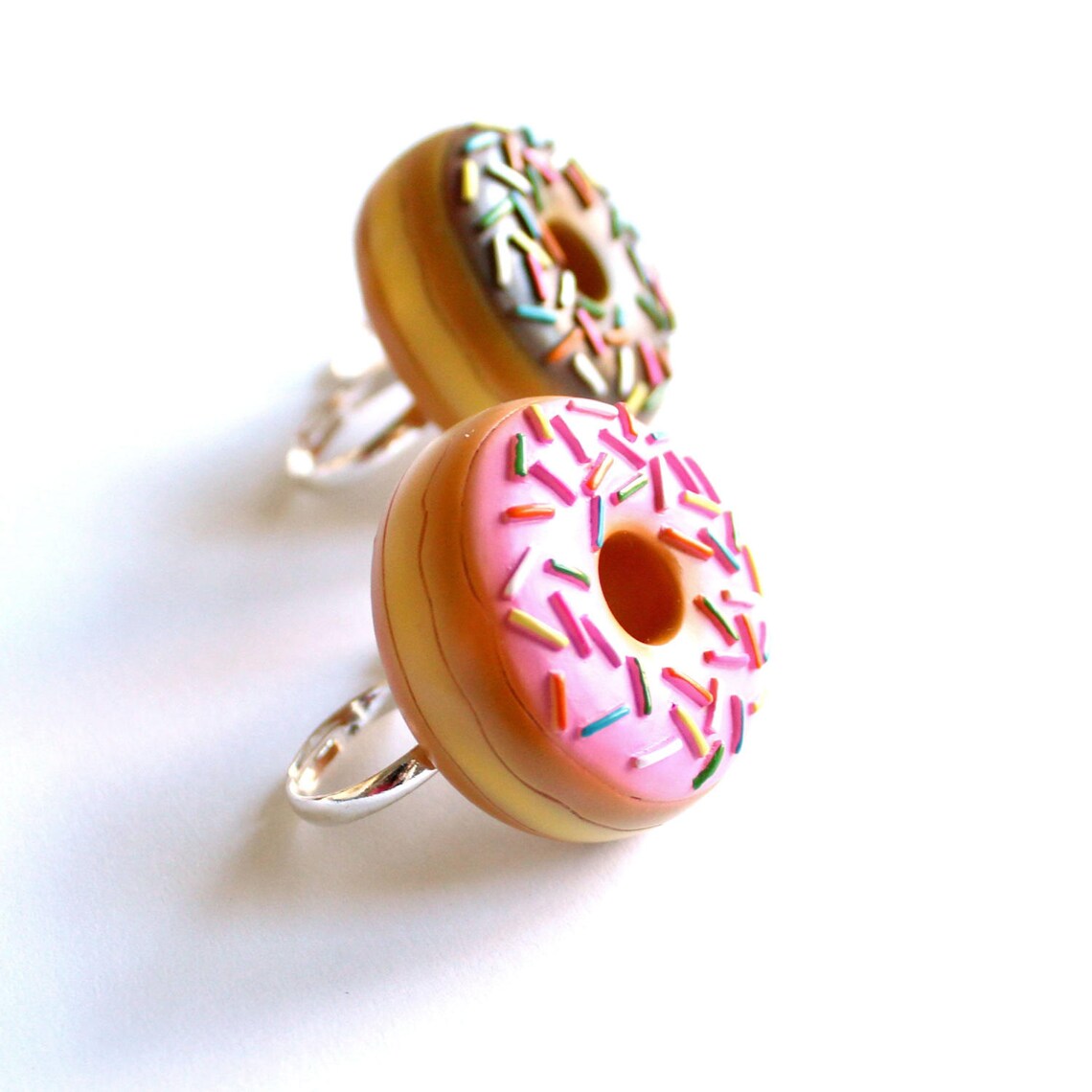 Donut Ring Miniature Food Large Pink Chocolate Doughnut Two - Etsy