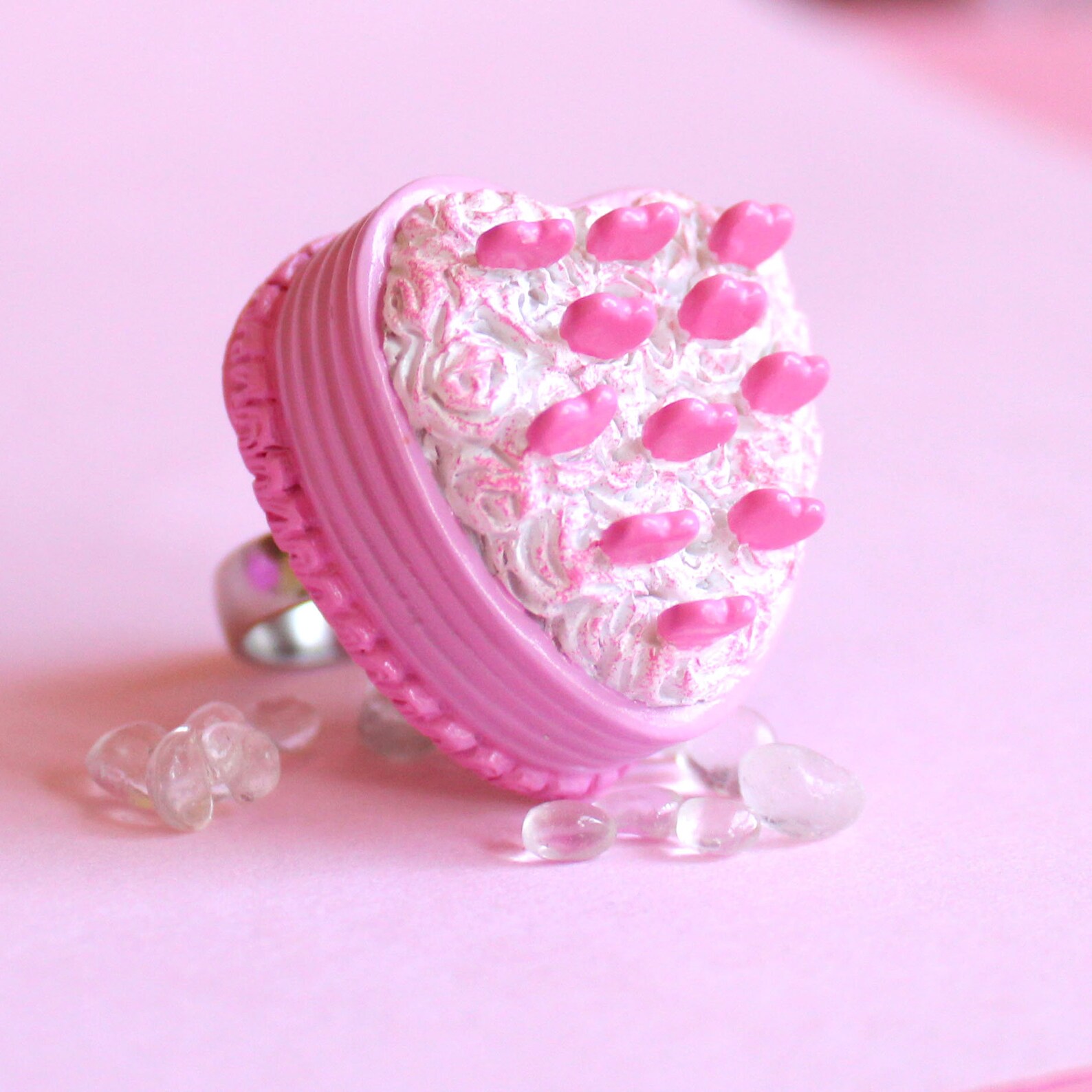 Pink Heart Cake Ring, Kawaii Pastel Birthday Cake, Lolita Charm, Party ...