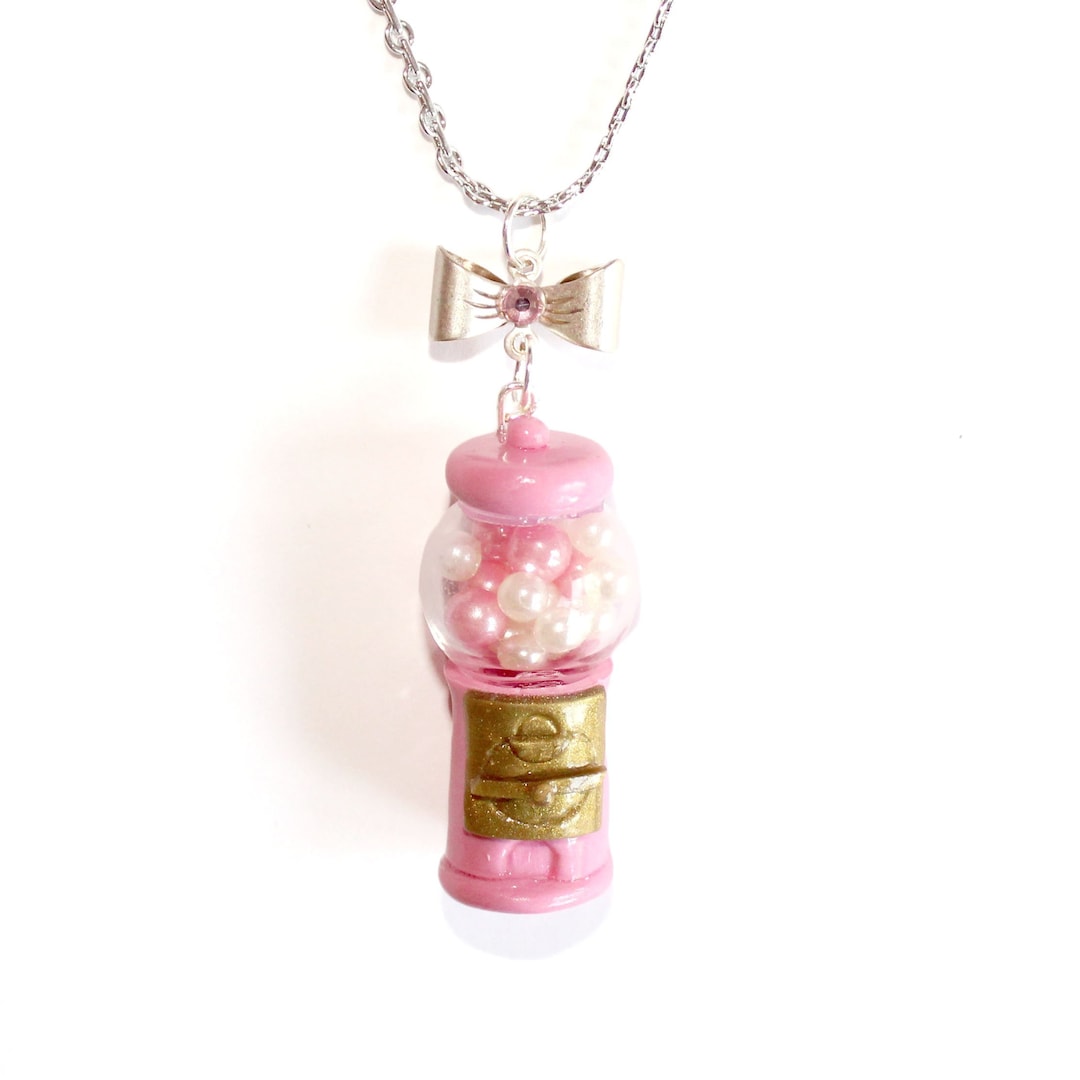 Pink Gumball Machine Necklace Gum Ball Machine Pendant Candy Miniature ...