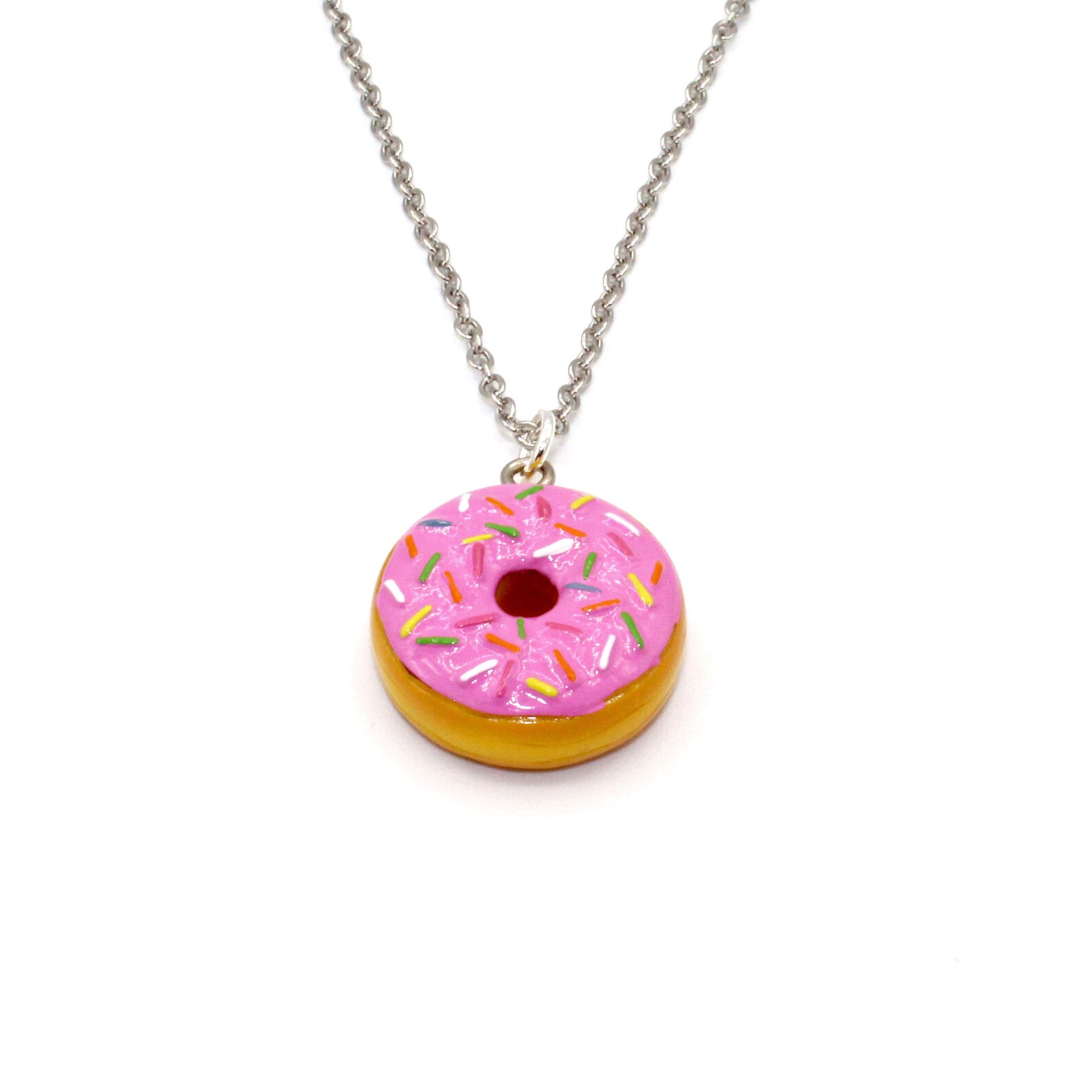 Rainbow Sprinkle Donut Necklace Pink Doughnut Pendant - Etsy