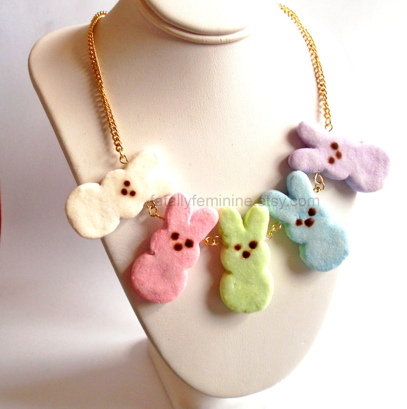Marshmallow Bunny Statement Necklace Easter Necklace Pastel - Etsy