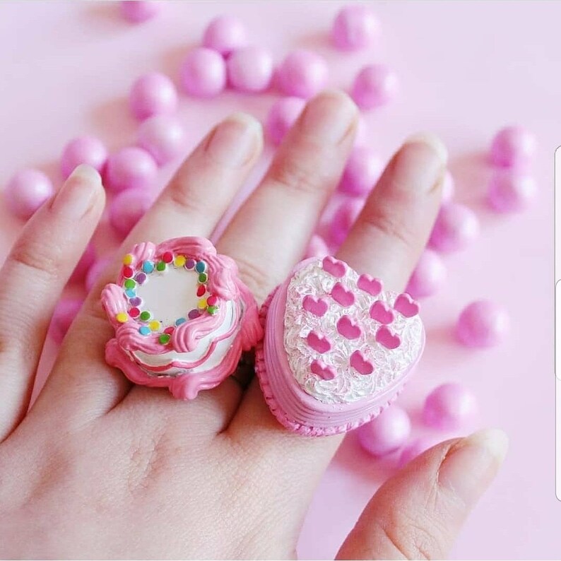 Pink Heart Cake Ring, Kawaii Pastel Birthday Cake, Lolita Charm, Party ...