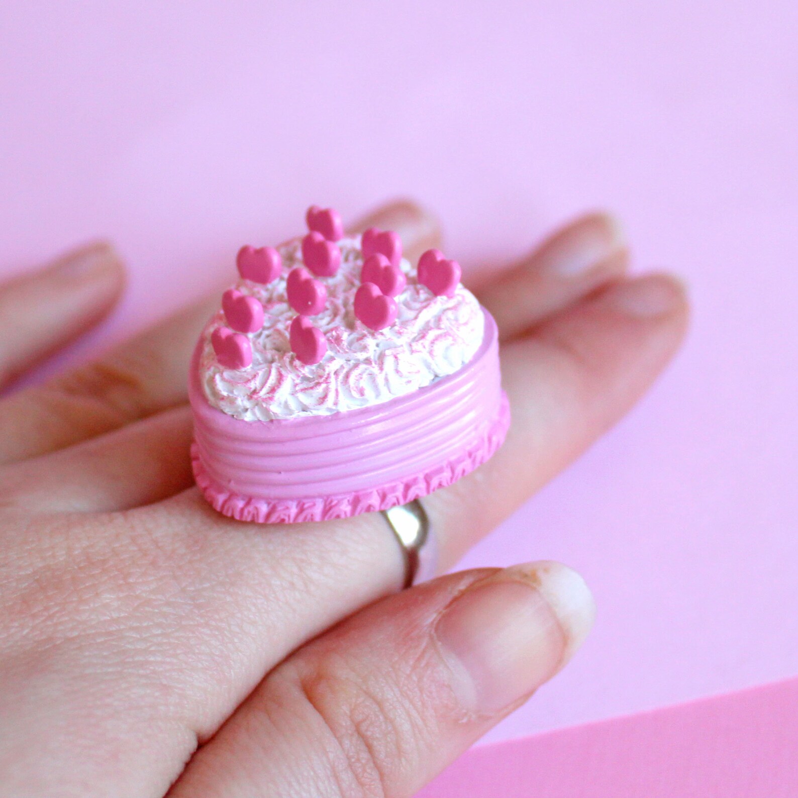 Pink Heart Cake Ring, Kawaii Pastel Birthday Cake, Lolita Charm, Party ...