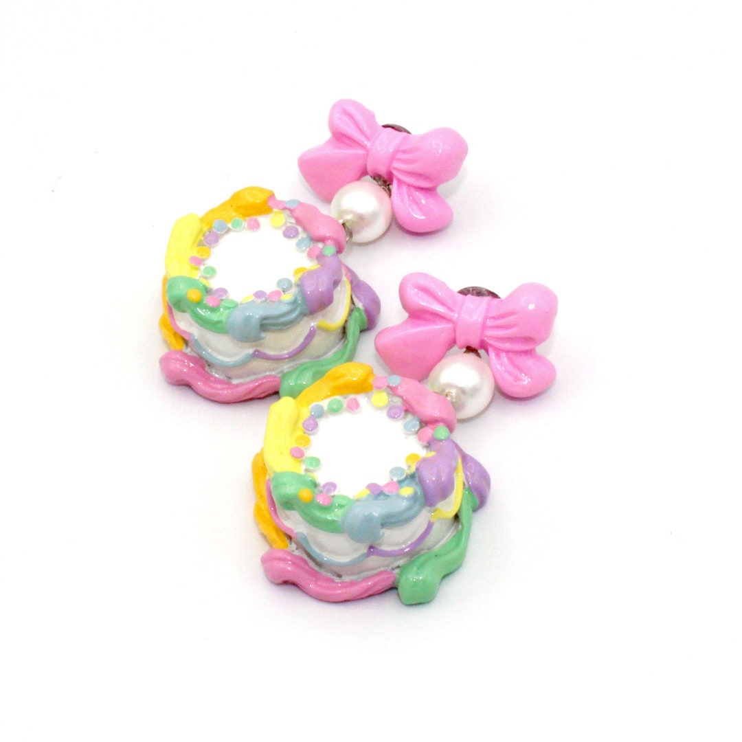 Pastel Rainbow Birthday Cake Earrings, Cakes and Bows Earrings, Kawaii ...