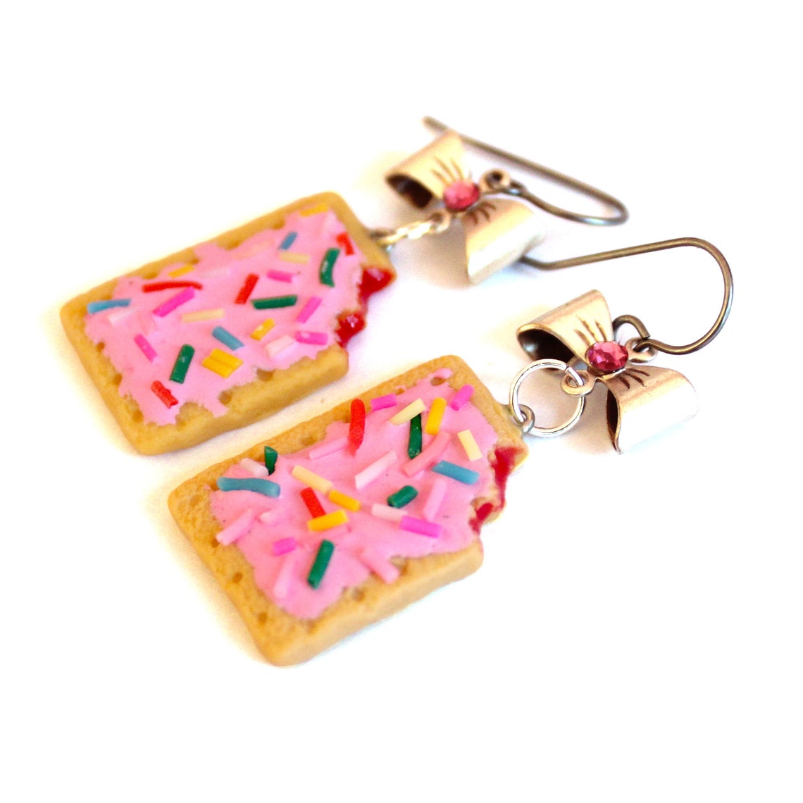 Pink Toaster Pastry Earrings, Breakfast Charms, Strawberry, Gift Idea ...