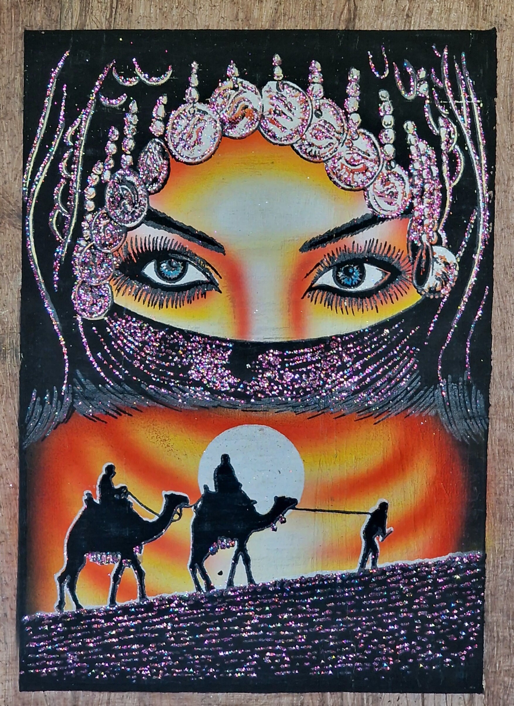 Egyptian Papyrus, Bedouin Woman, Camel, Painting 40x60cm, Original 100% ...