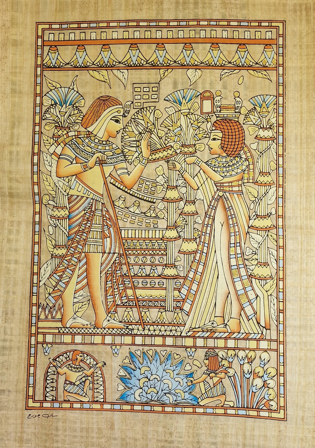 Egyptian Papyrus, Marriage History, Painting 65x90cm, Original 100% ...