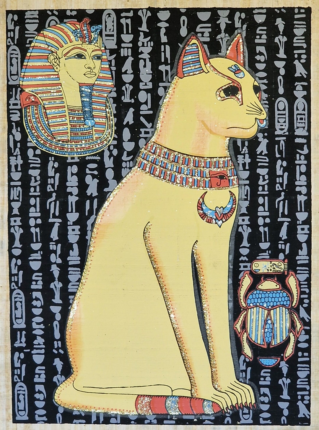 Egyptian Papyrus, Egyptian Cat, Painting 30x40cm, Original 100% ...