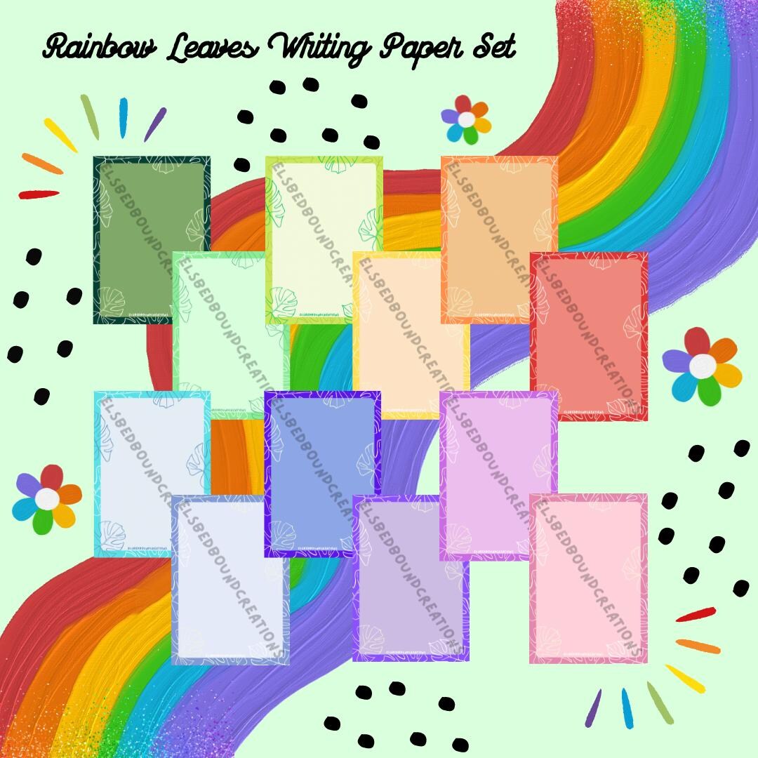 Rainbow Leaves Writing Paper Printables Set - Etsy