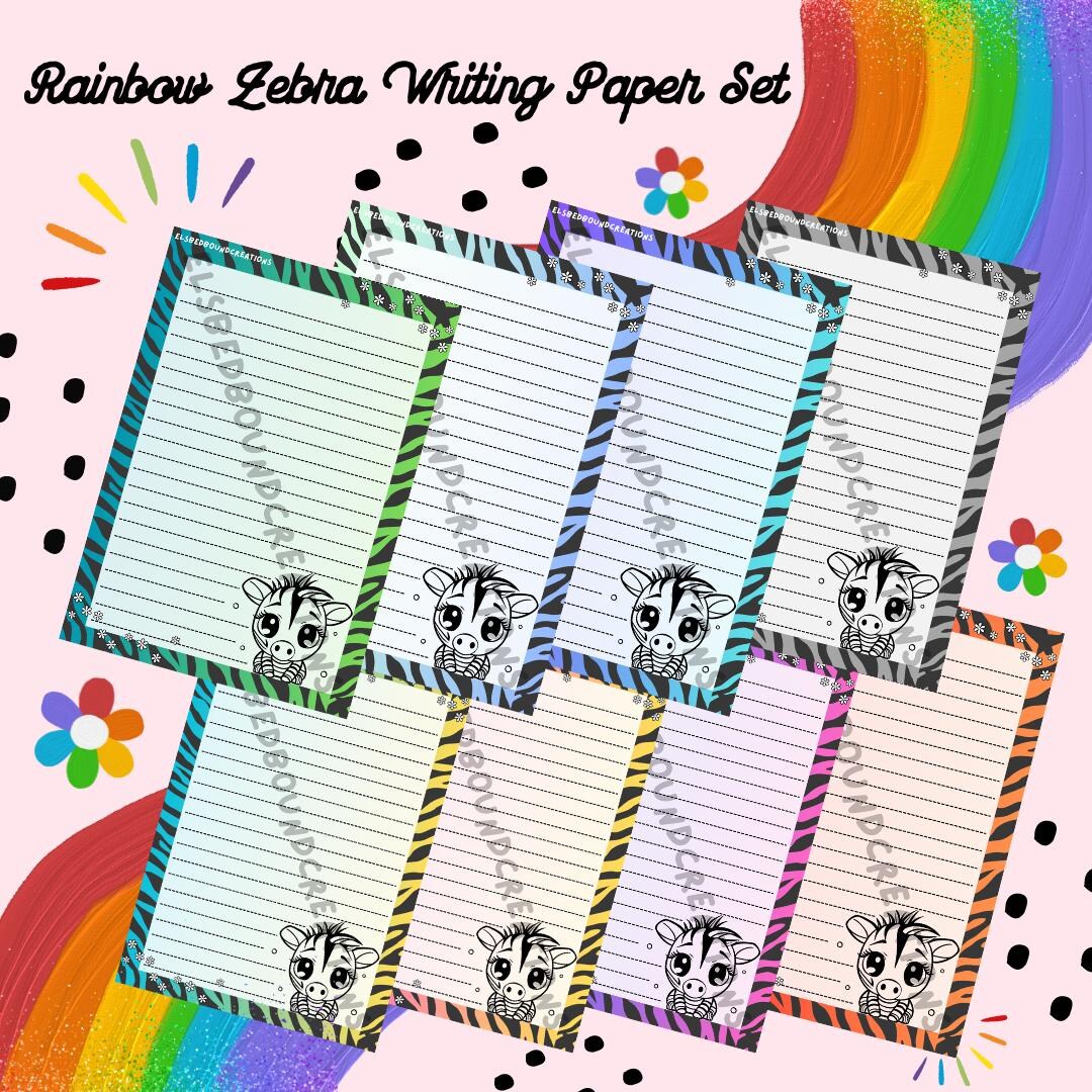 Rainbow Zebra Writing Paper Printables Set - Etsy