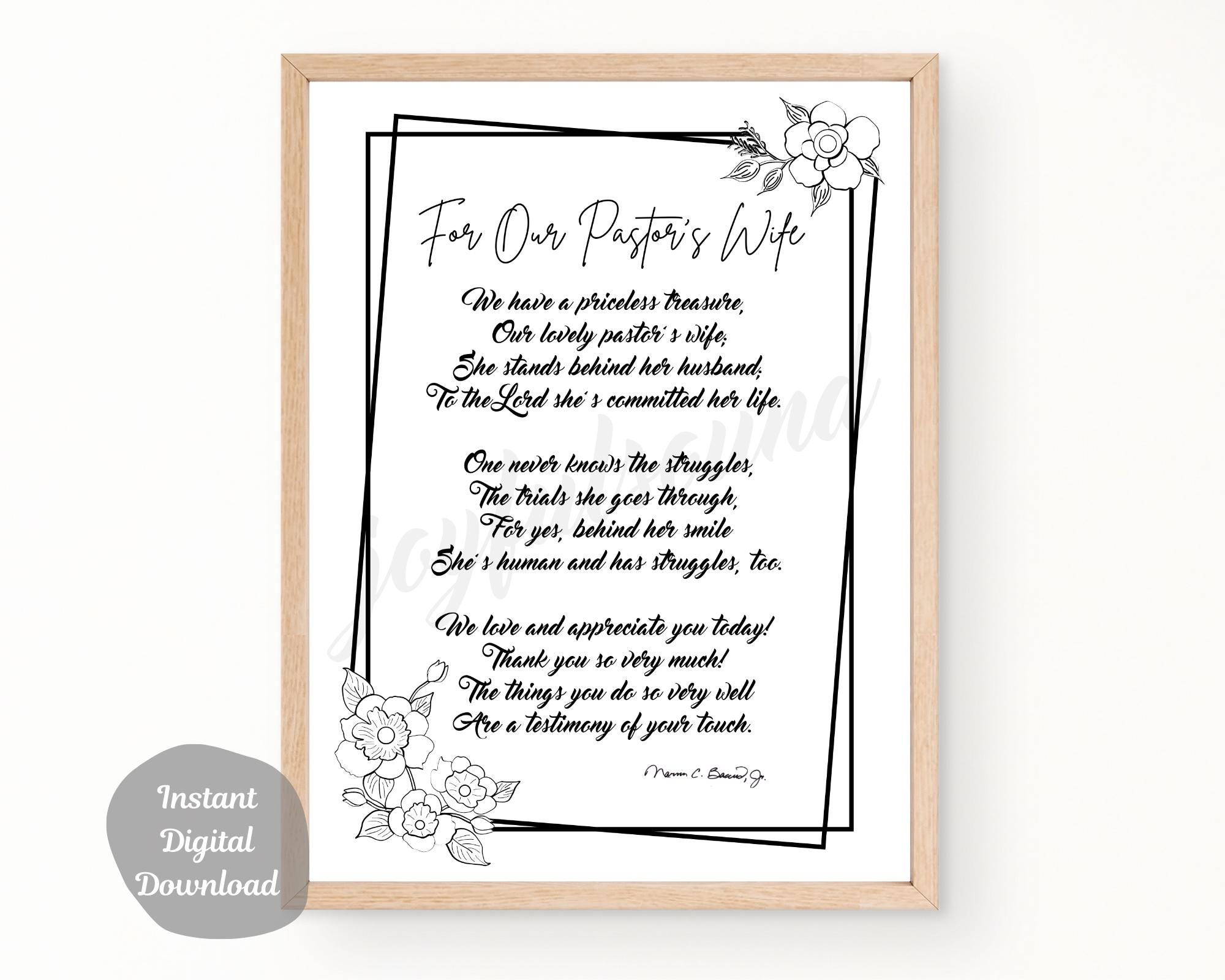 Pastor's Wife Appreciation Gift, Pastor's Wife Thank You Poem, DIGITAL ...