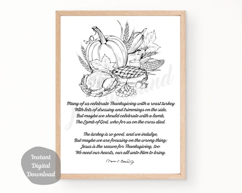 Thankful Printable Poem Thanksgiving Turkey Fall Pumpkin Christian ...