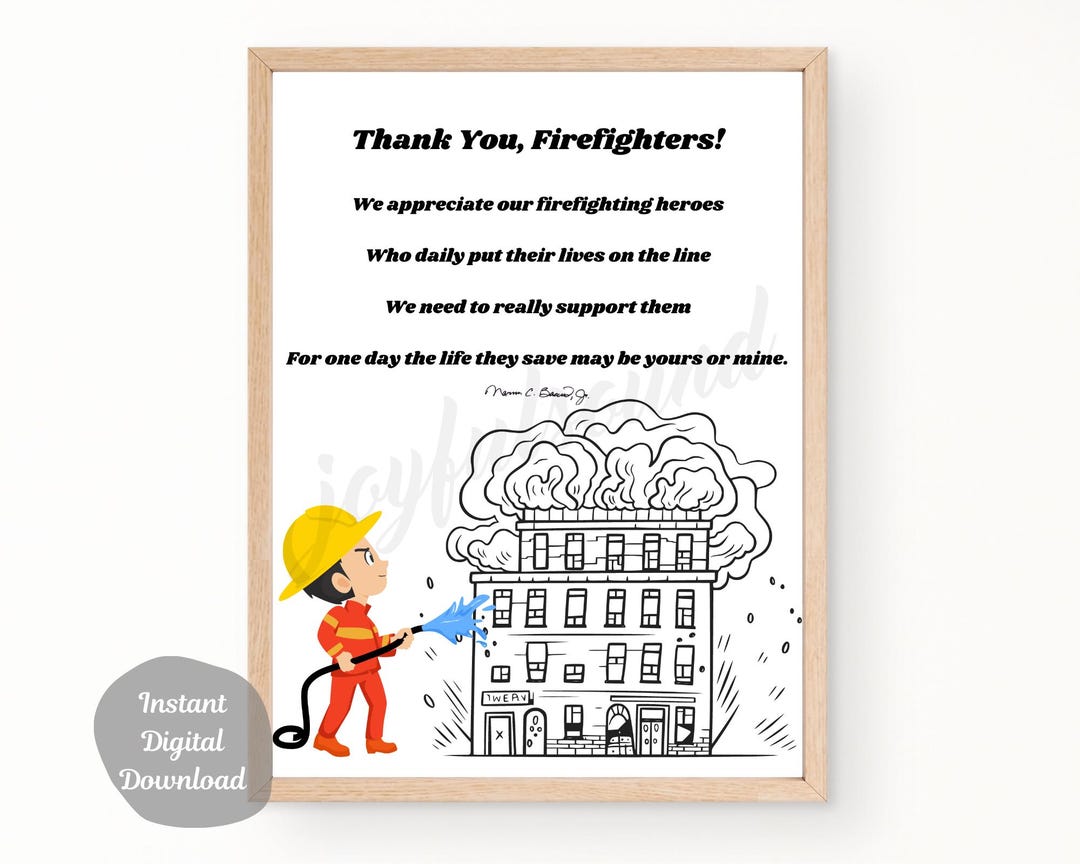 USA Printable Poem Thanks Firefighter Hero Encouraging DIGITAL DOWNLOAD ...