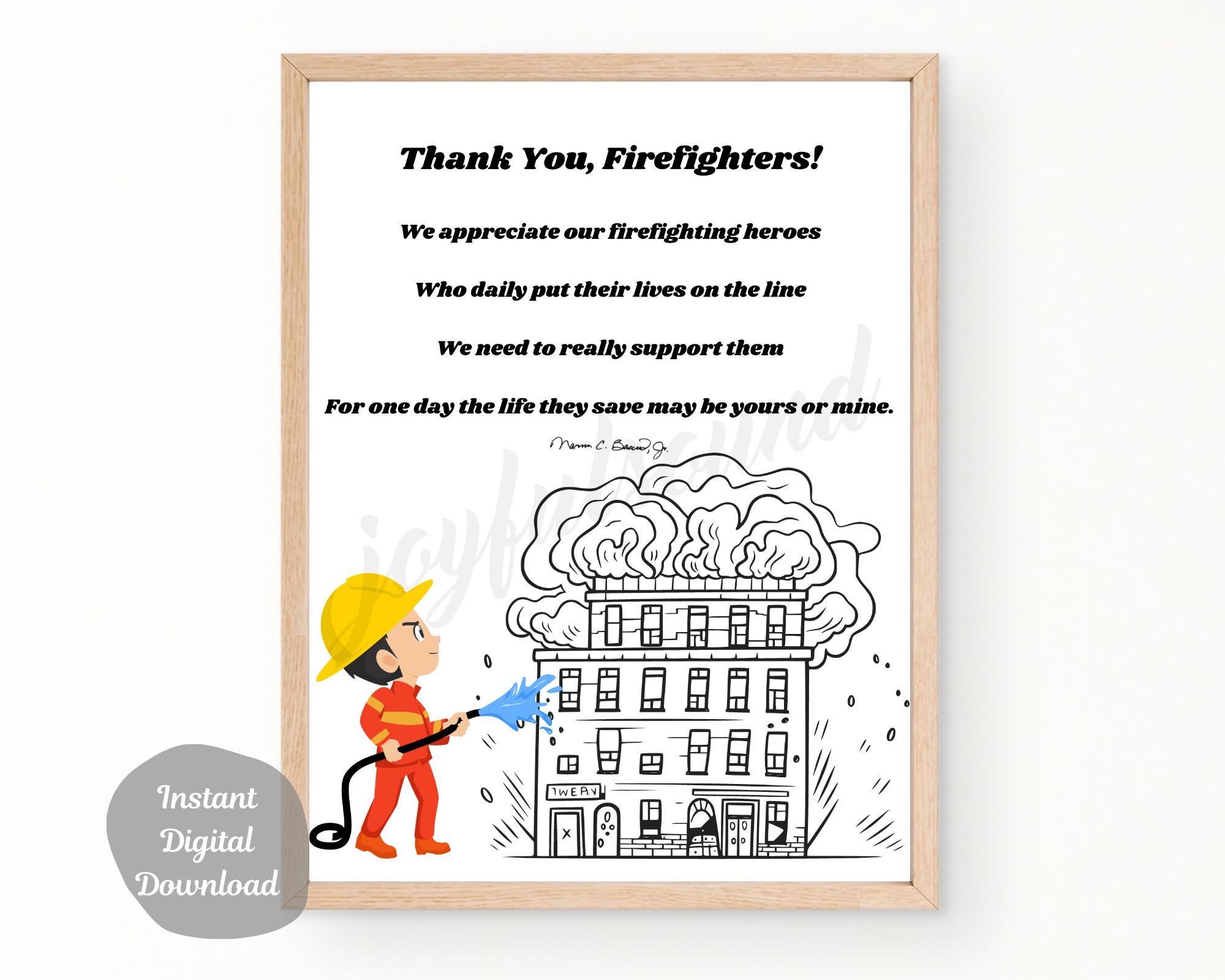 USA Printable Poem Thanks Firefighter Hero Encouraging DIGITAL DOWNLOAD ...