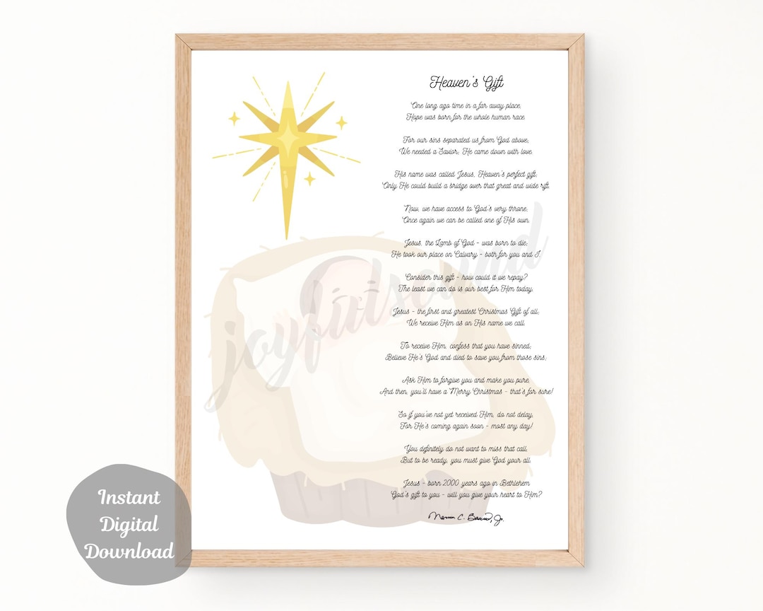 Jesus Christmas Printable Poem Christian Star Religious DIGITAL ...