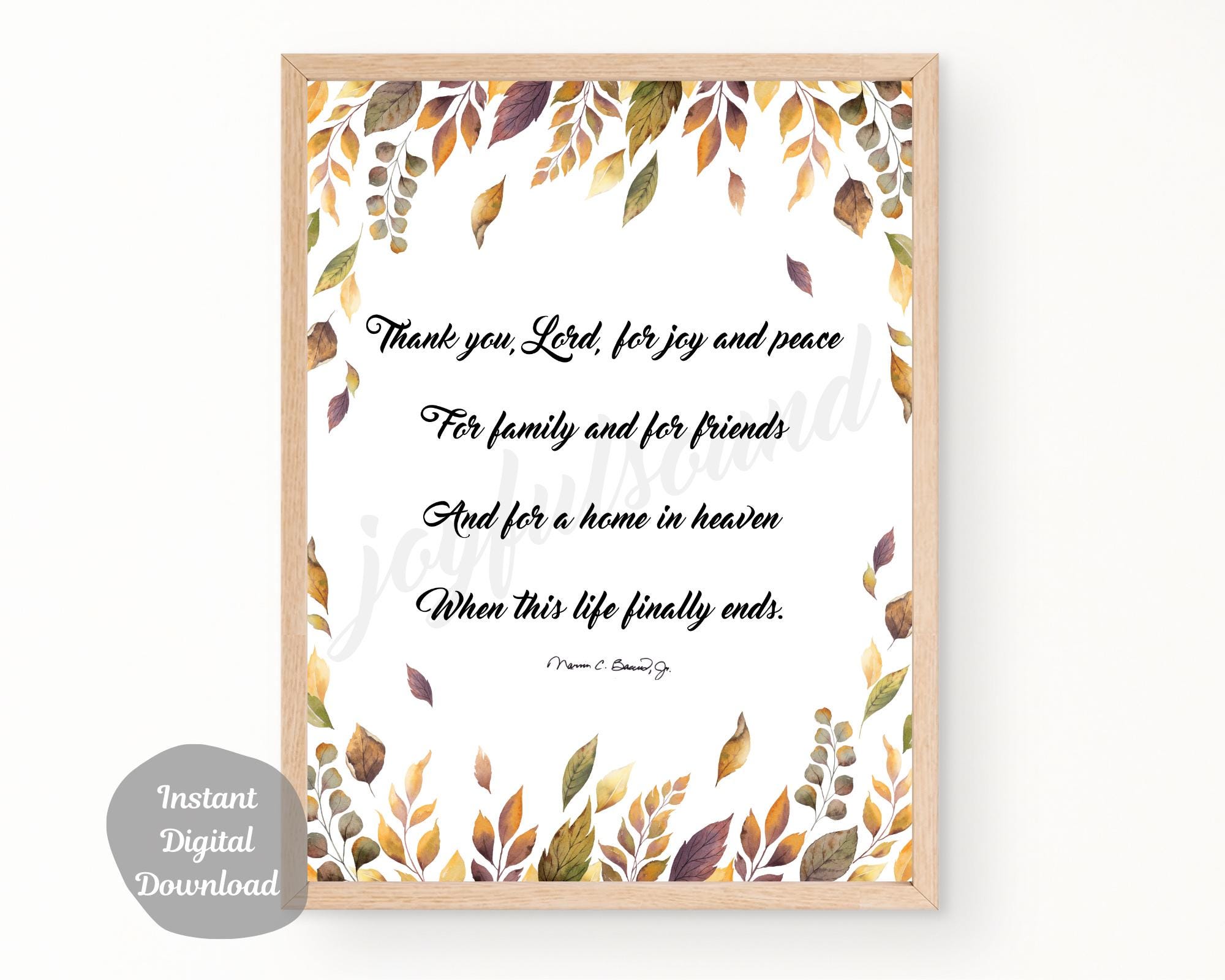 Thankful Printable Poem Thanksgiving Family Friends Fall Leaves ...