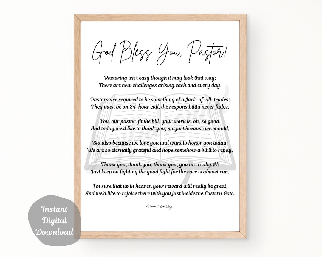 Pastor Appreciation Poem, Minister, Pastor Present, Pastor Thank You ...