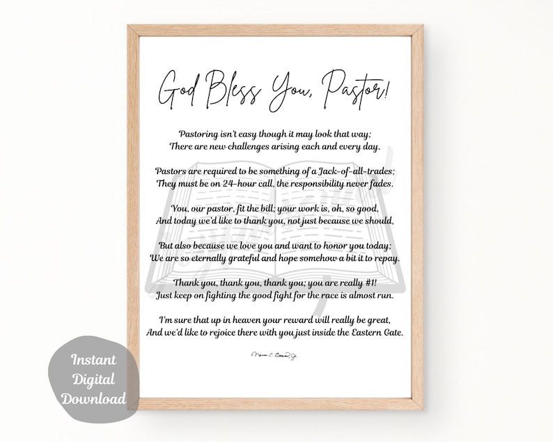 Pastor Appreciation Poem, Minister, Pastor Present, Pastor Thank You ...