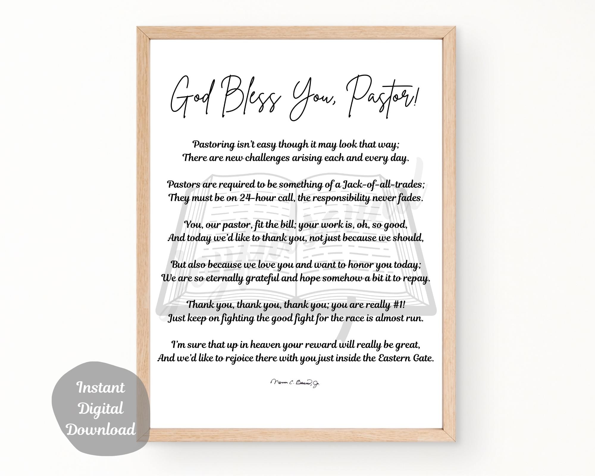 Pastor Appreciation Poem, Minister, Pastor Present, Pastor Thank You ...